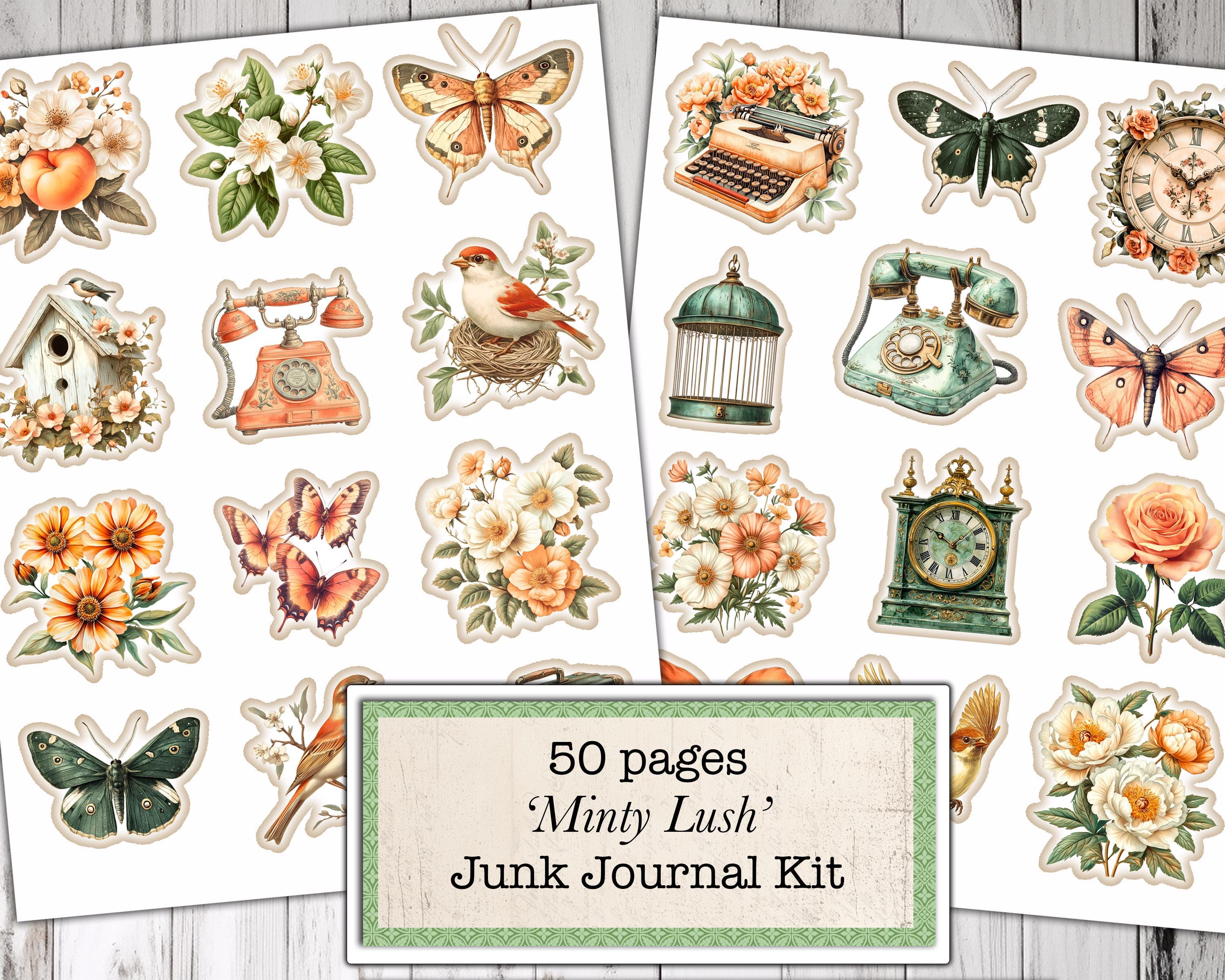 Minty Lush Junk Journal Kit: 50 Pages, Large Printable Scrapbooking ...