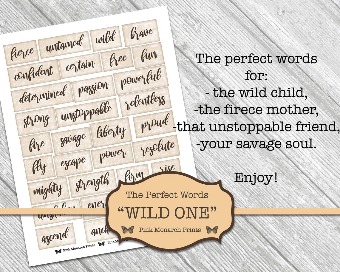Digital Inspirational Words, Embellishments for Junk Journals, Wild ...