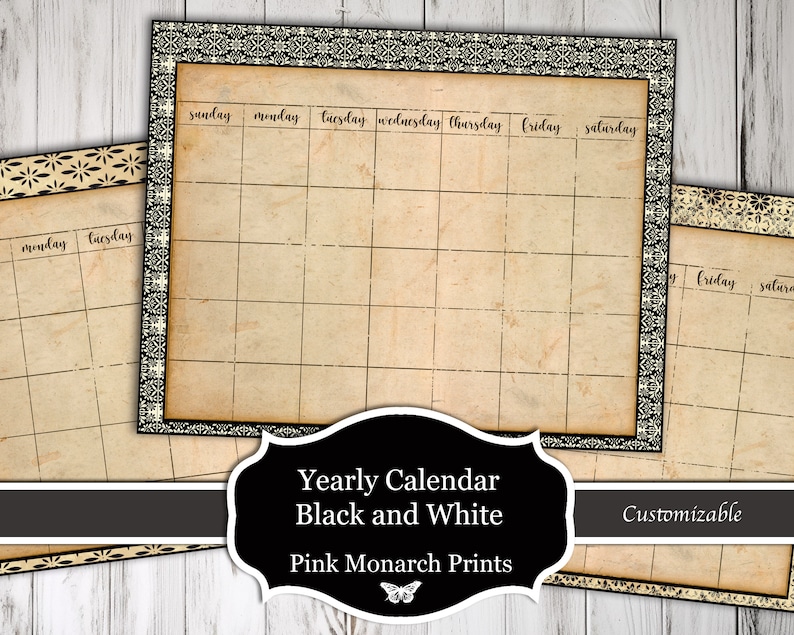 Custom, Junk Journal Calendar, Black and White, Digital Planner, Junk ...