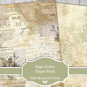 Sage Green Paper Pack, Junk Journal and Scrapbooking Paper (digital ...