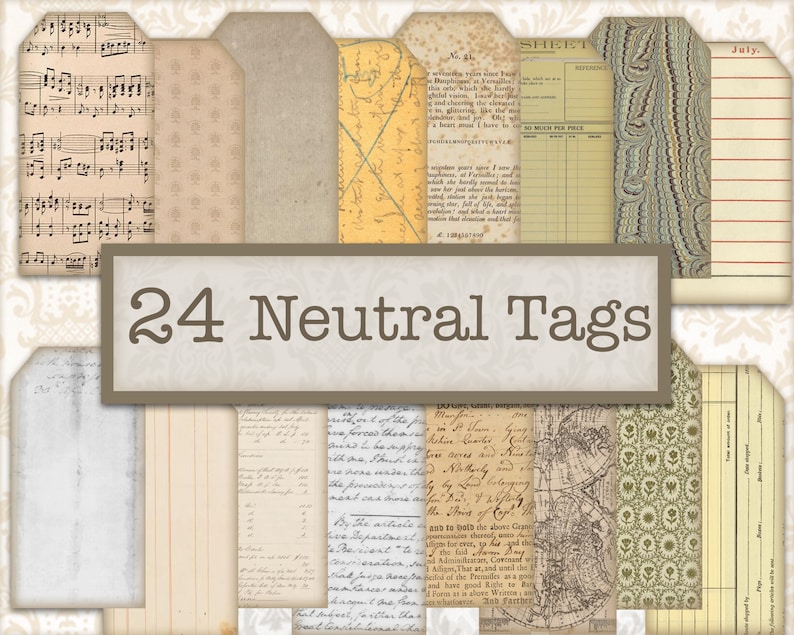 Digital Junk Journaling Tags, Neutral Journaling Cards, Neutral Junk ...
