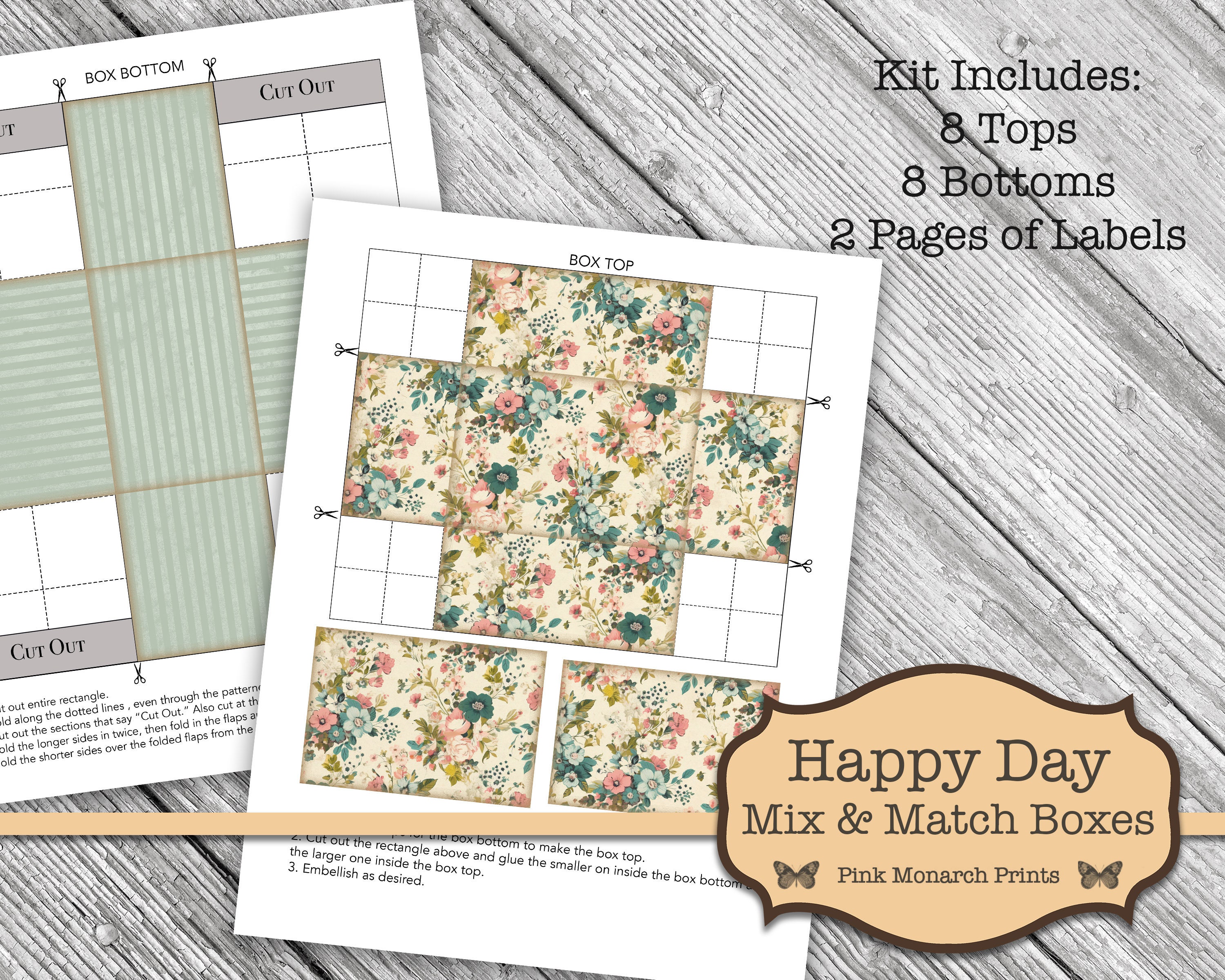 Happy Day Mini Boxes, Printable Junk Journal Supplies, DIY Gift Boxes ...