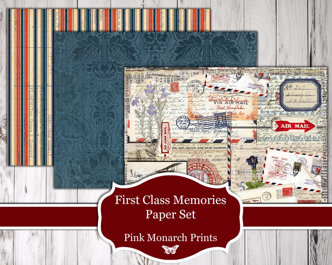 First Class Memories Paper Set, Printable Scrapbooking and Junk ...