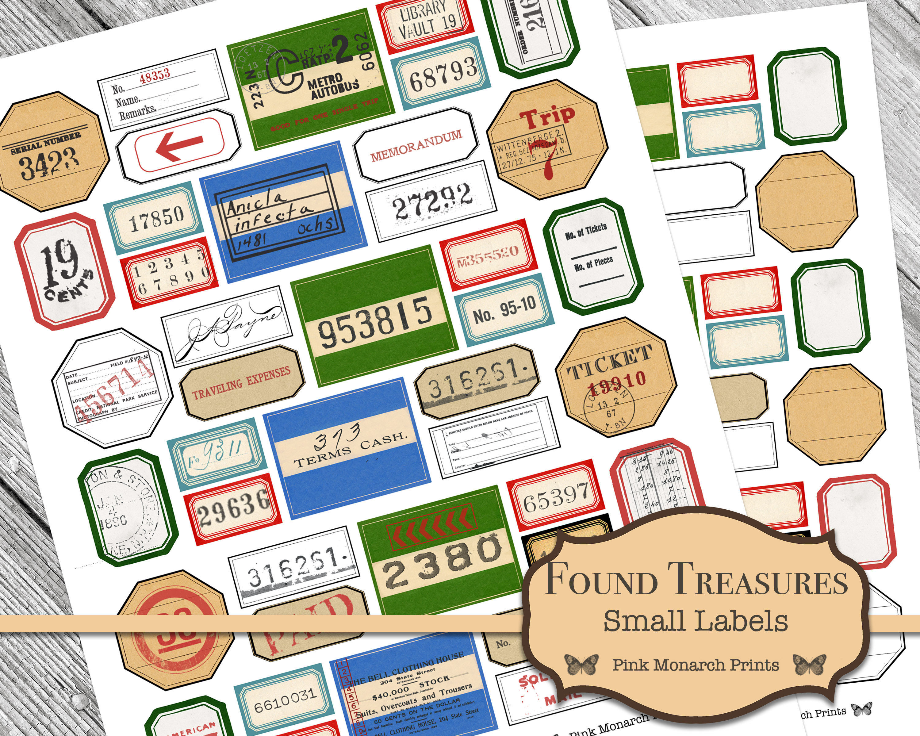 Found Treasure Labels, Junk Journal Supplies, Vintage Ephemera, Junk ...