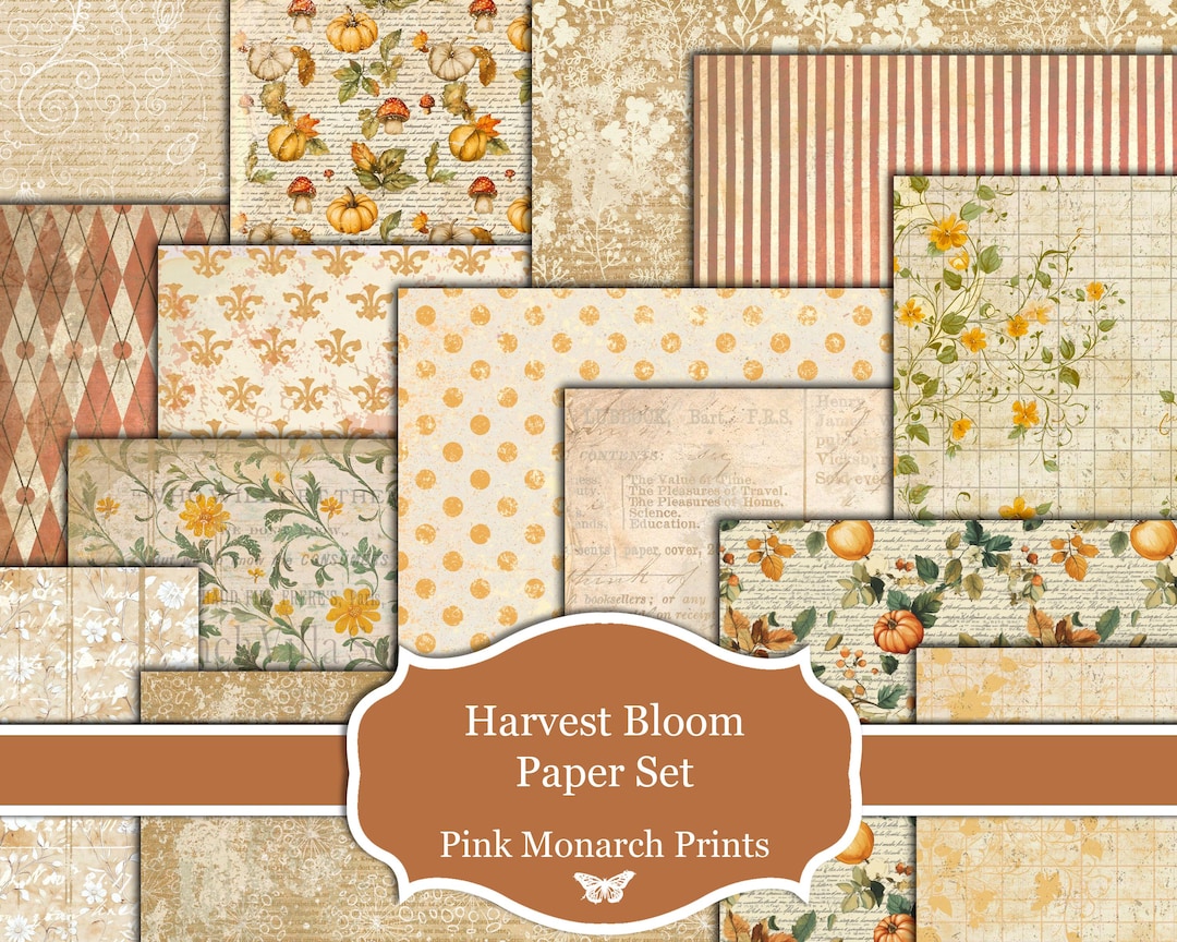 Harvest Bloom, Printable Papers, Floral Pumpkin, Junk Journal Kit ...