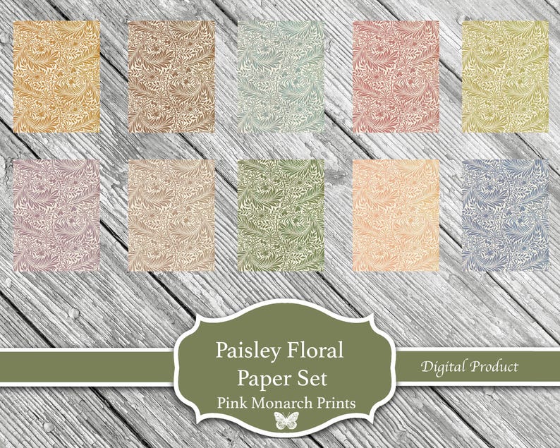 Paisley Floral Paper Set - 10 Scrapbooking and Junk Journaling ...