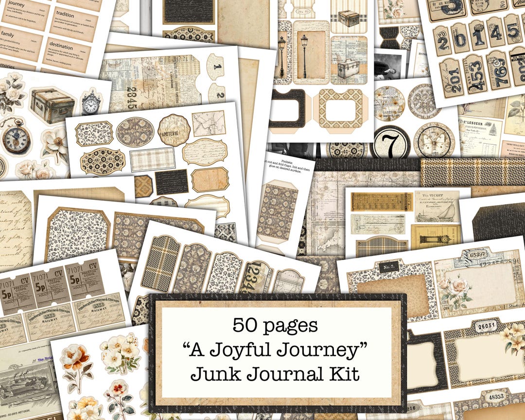 A Joyful Journey Junk Journal Kit: 50 Pages, Large Printable Collection ...