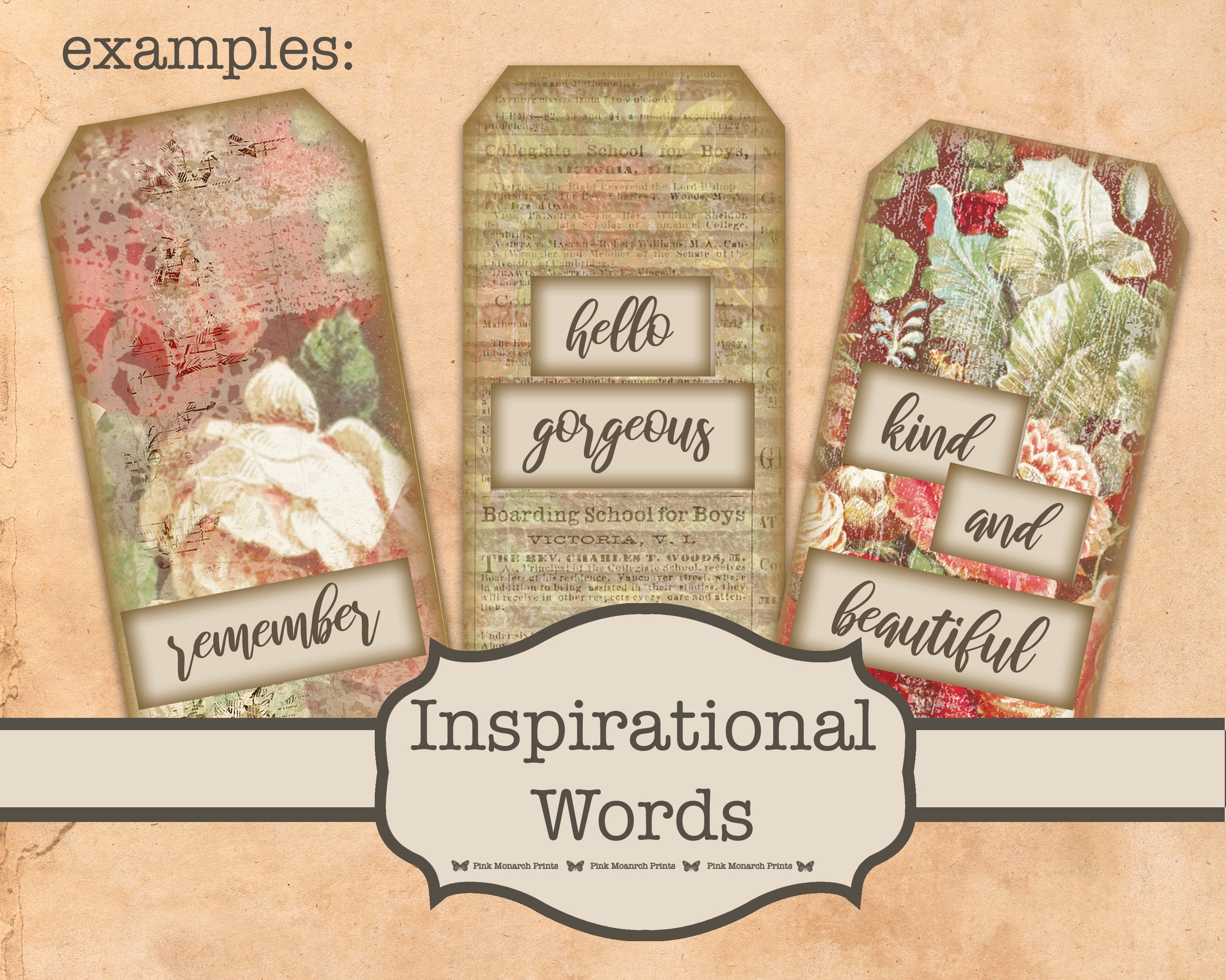 Digital Inspirational Words, Embellishments for Junk Journals ...