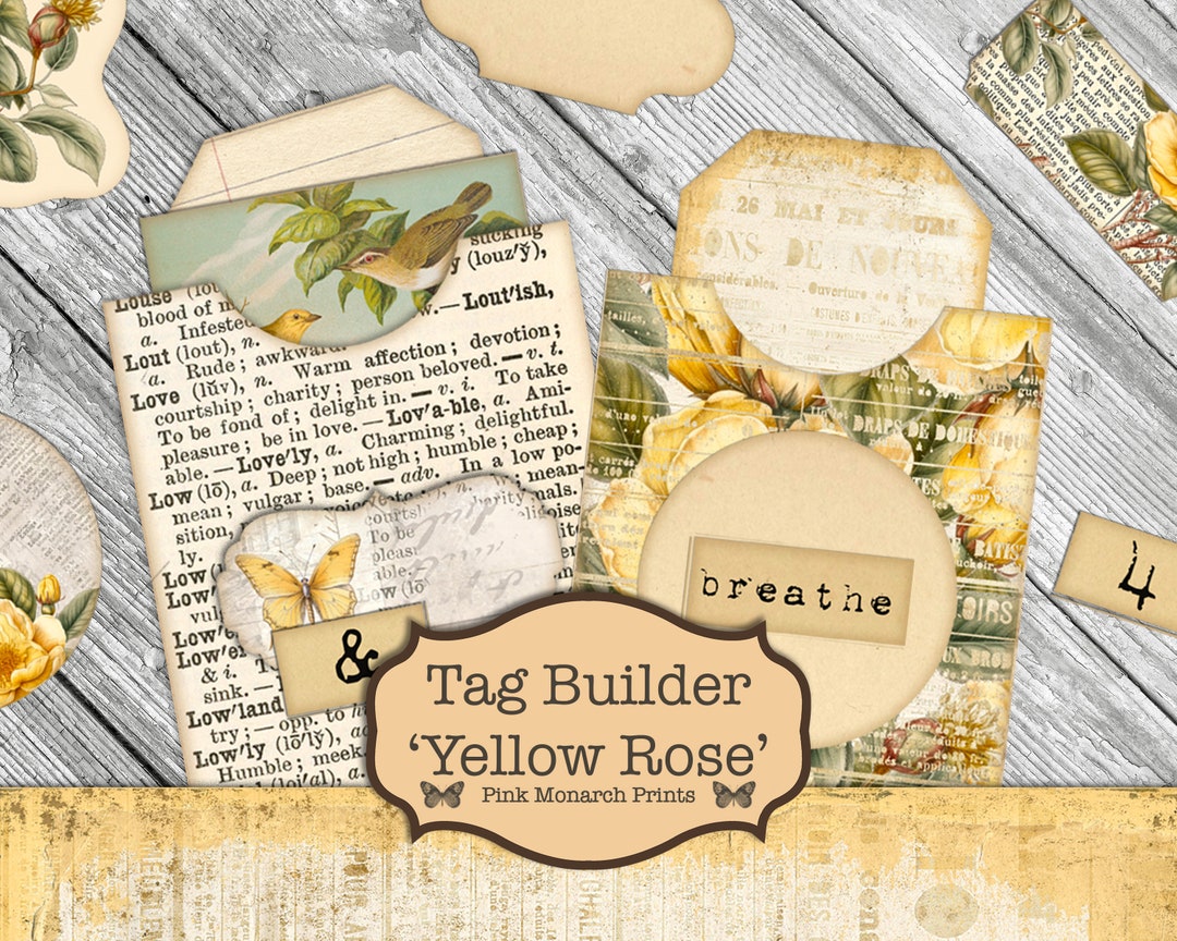 Yellow Rose Tag Builder Kit, Junk Journal Kit, Junk Journaling Digitals ...