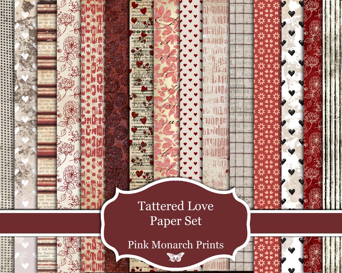Tattered Love Paper Set, Printable Scrapbooking and Junk Journaling ...