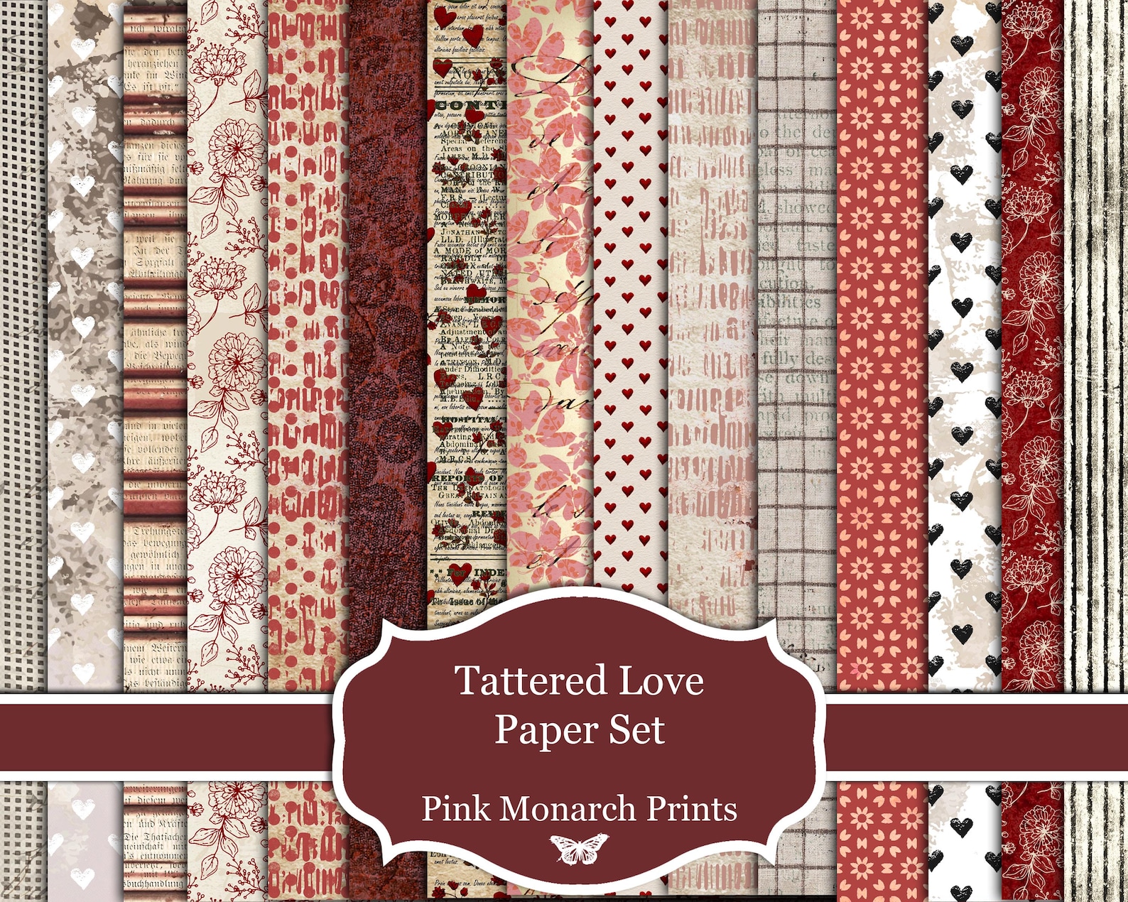 Tattered Love Paper Set, Printable Scrapbooking and Junk Journaling ...