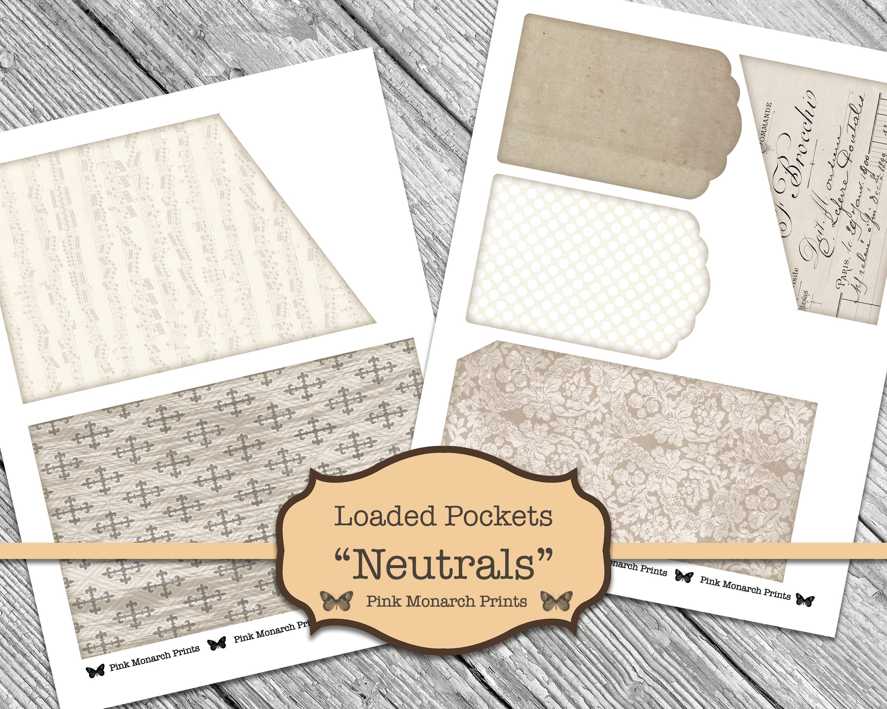 Junk Journal Kit, Junk Journal Pockets, Printable, Neutral, Digital ...