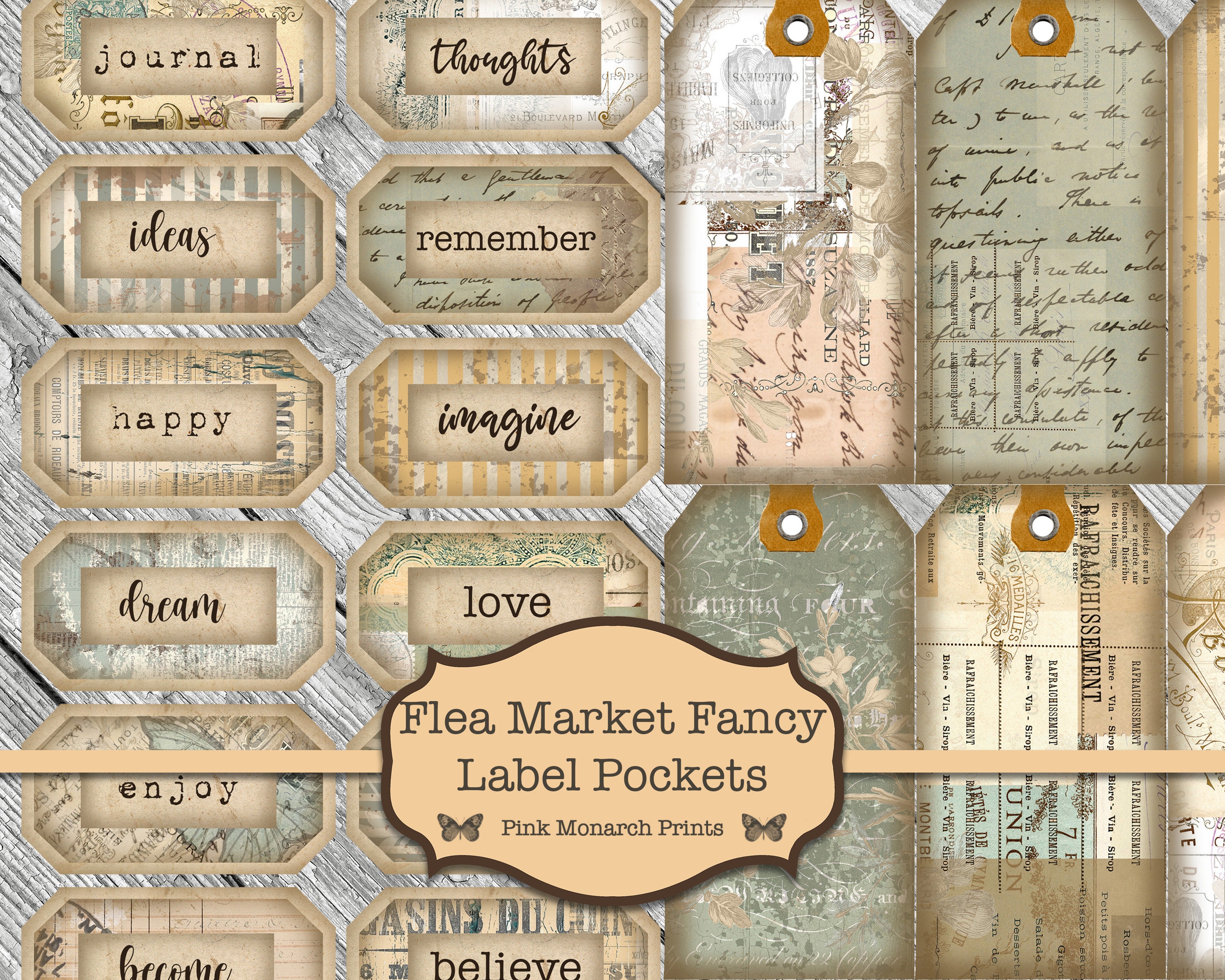 Flea Market Tags, Shabby Chic Paper, Junk Journal Kit, Vintage Flea ...