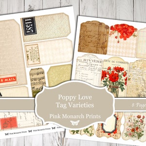 Poppy Tag Varieties, Printable, Digital, Junk Journal Tags, Flowers ...