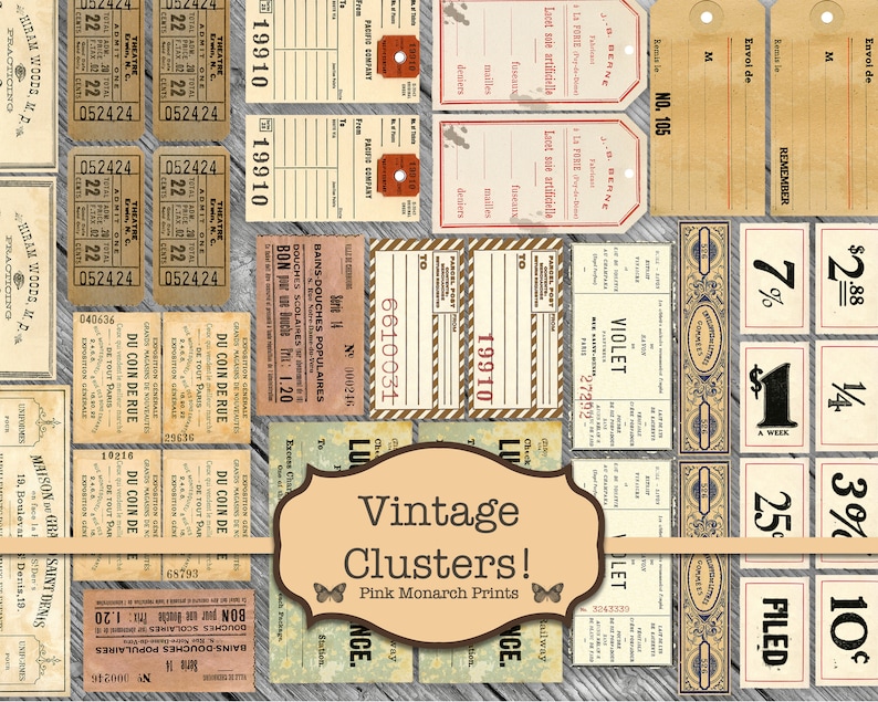 Vintage Clusters, Junk Journal Supplies, Vintage Ephemera, Junk Journal ...