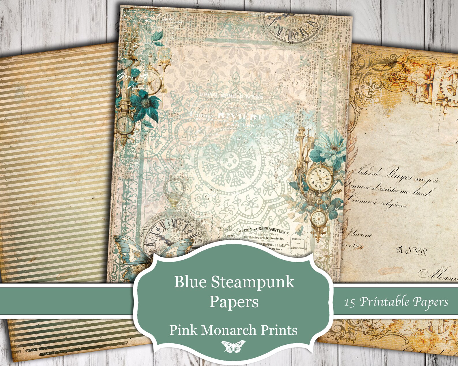 Blue Steam Punk Paper Collection, Printable Papers, Digital Junk ...