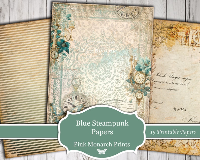 Blue Steam Punk Paper Collection, Printable Papers, Digital Junk ...