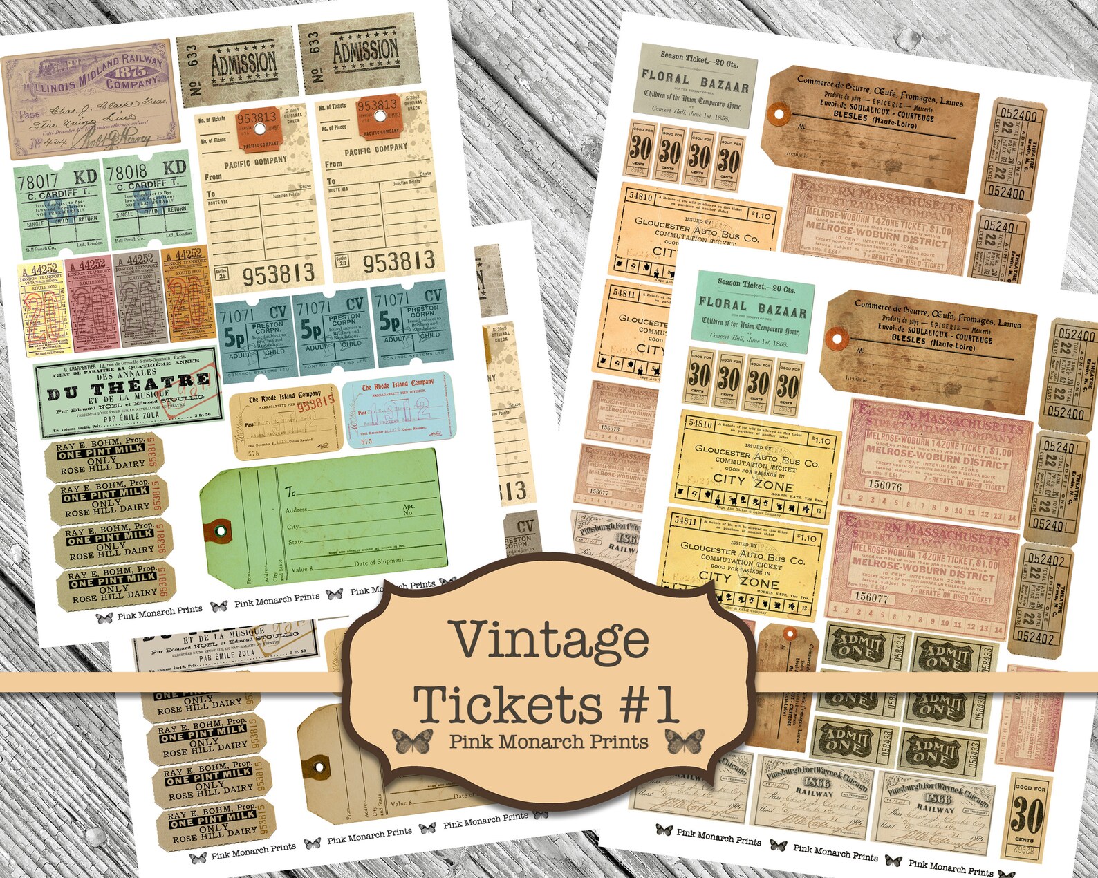 Vintage Tickets, Junk Journal Kit, Junk Journaling Digitals, Collage ...
