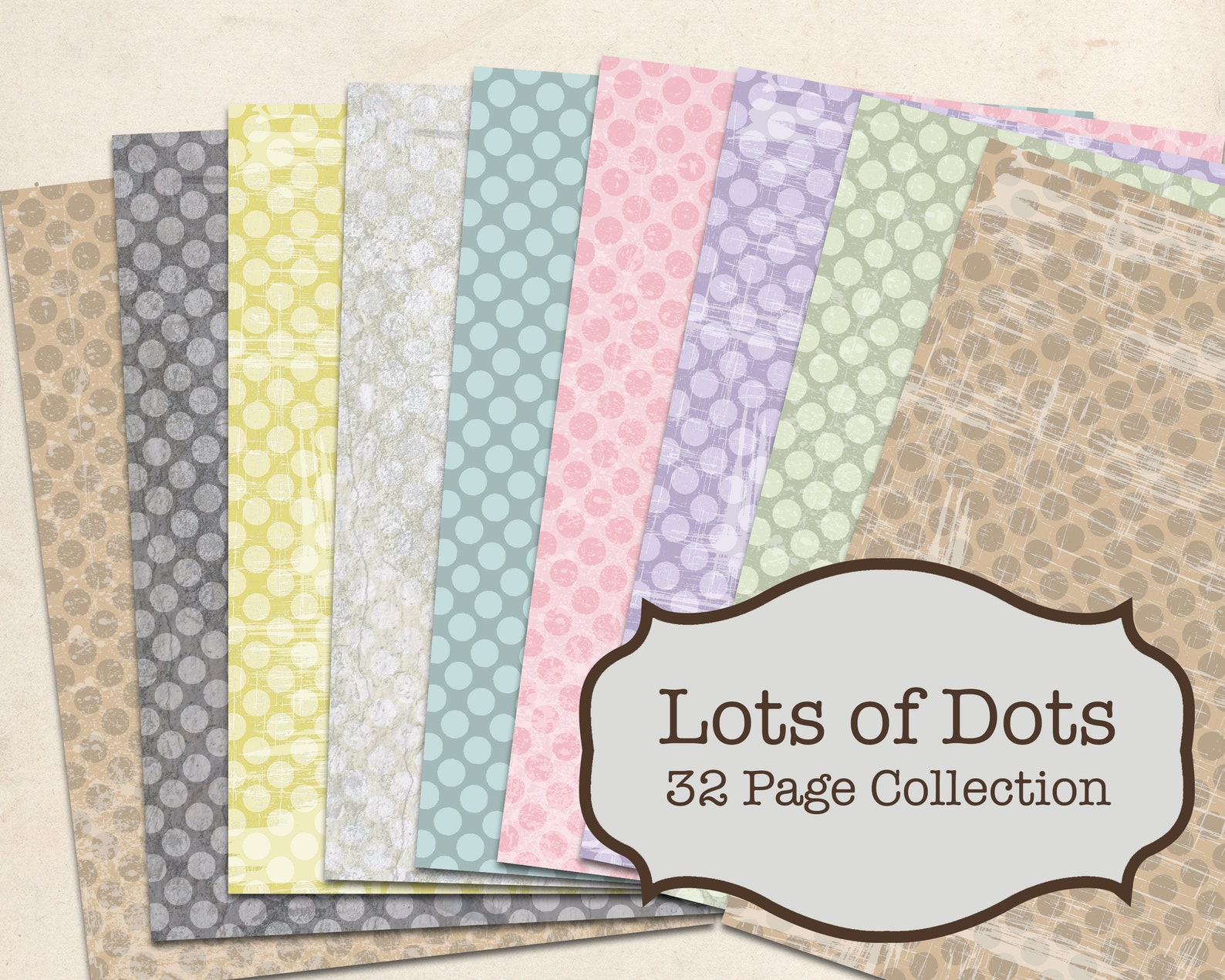Digital Junk Journal, Polka Dot Digital Paper, Polka Dot Printable ...