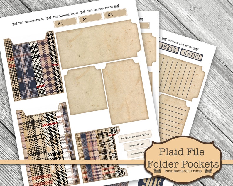Plaid File Folder Pockets, Junk Journal Supplies, Vintage Ephemera ...