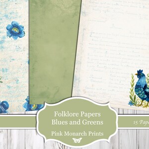 Folklore Papers, Blues and Greens, Printable Papers, Digital Junk ...