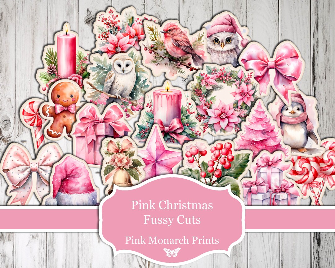 Pink Christmas Fussy Cuts, Fussy Cuts, Digital, Digital Junk Journal ...