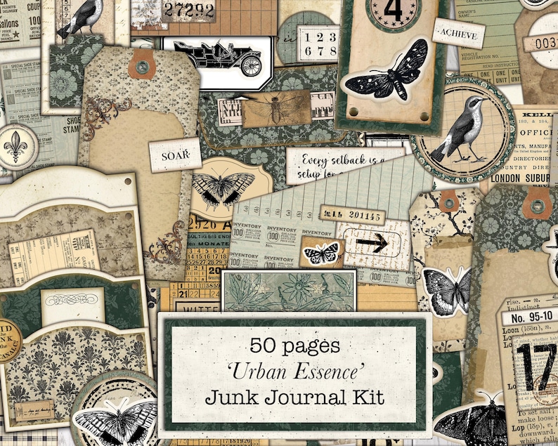 Urban Essence Junk Journal Kit: 50 Pages, Large Printable Collection ...