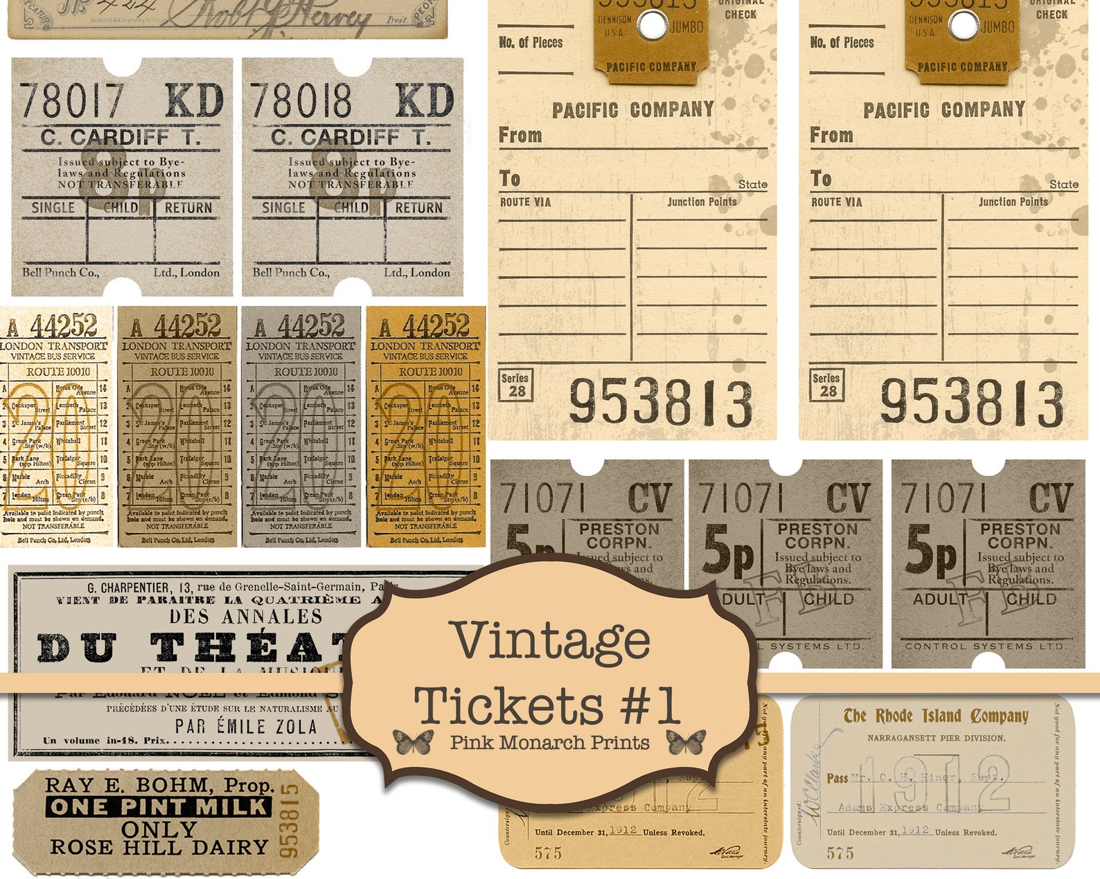 Vintage Tickets, Junk Journal Kit, Junk Journaling Digitals, Collage ...