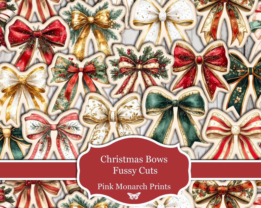 Christmas Bows Fussy Cuts, Digital, Printable, Fussy Cuts, Vintage ...