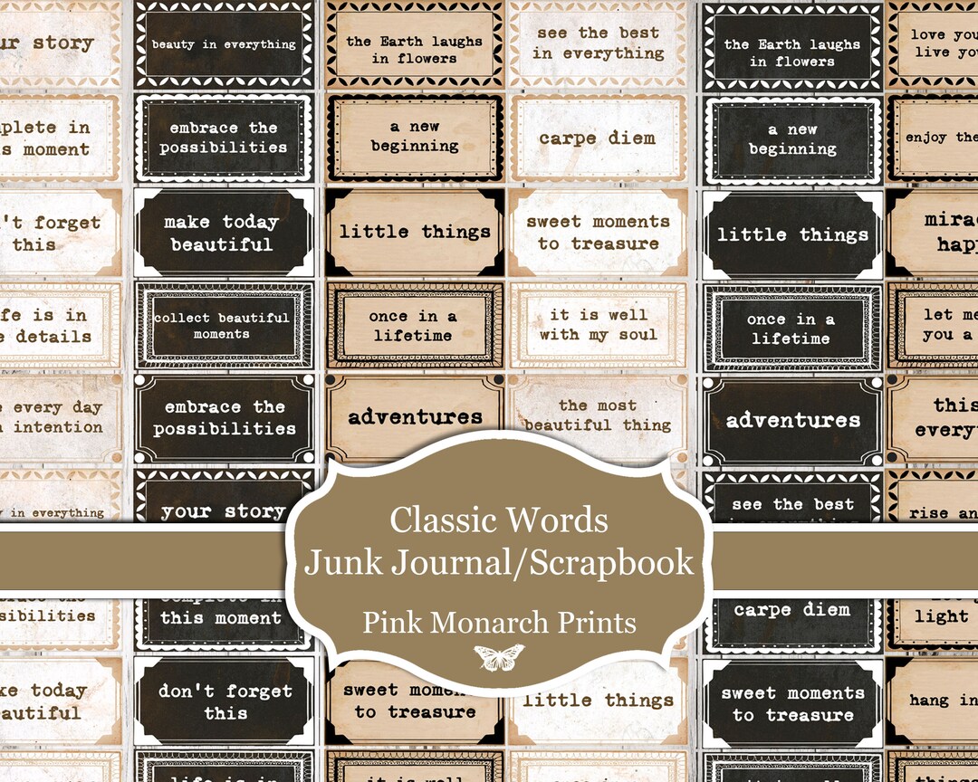 Classic Words, Happy Phrases, Junk Journal Supplies, Digital Words ...