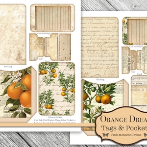 Orange Dream, Pockets and Tags, Junk Journal Kit, Junk Journaling ...