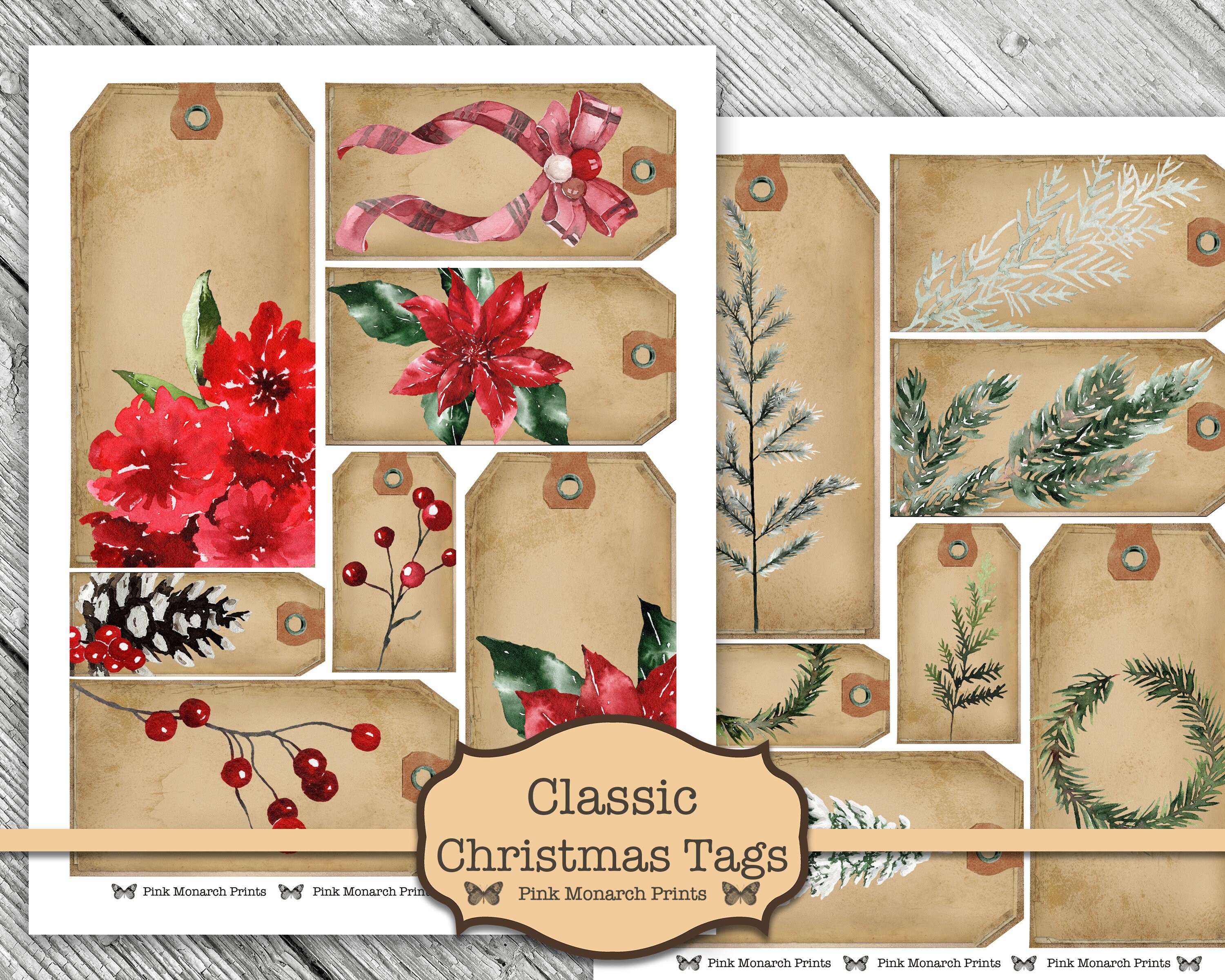 Classic Christmas Tags, Santa Tags, Junk Journal Tags, Junk Journaling ...