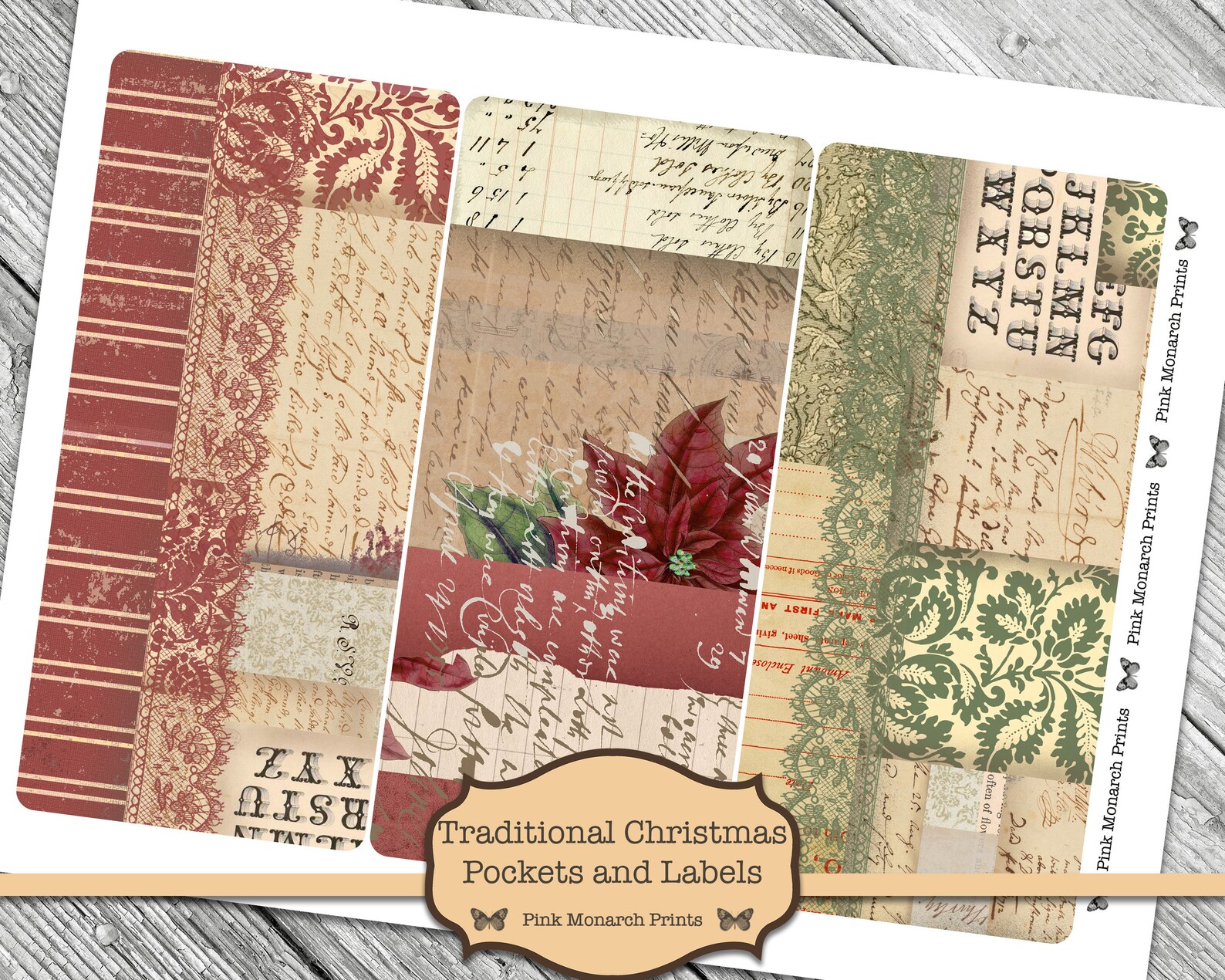 Christmas Pockets & Labels, Junk Journal Kit, Digital Junk Journal ...