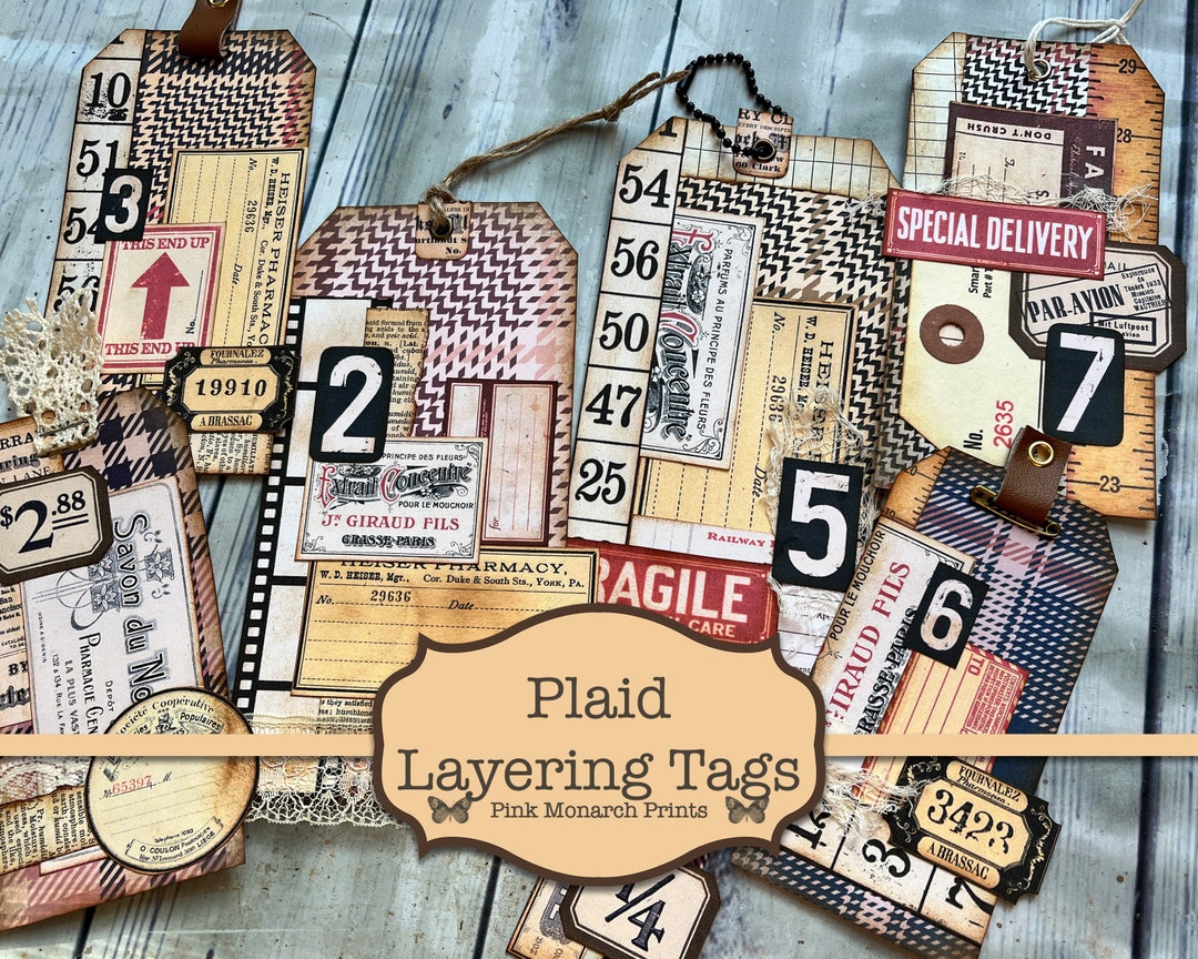 Plaid Layering Tags, Junk Journal Supplies, Vintage Ephemera, Junk ...