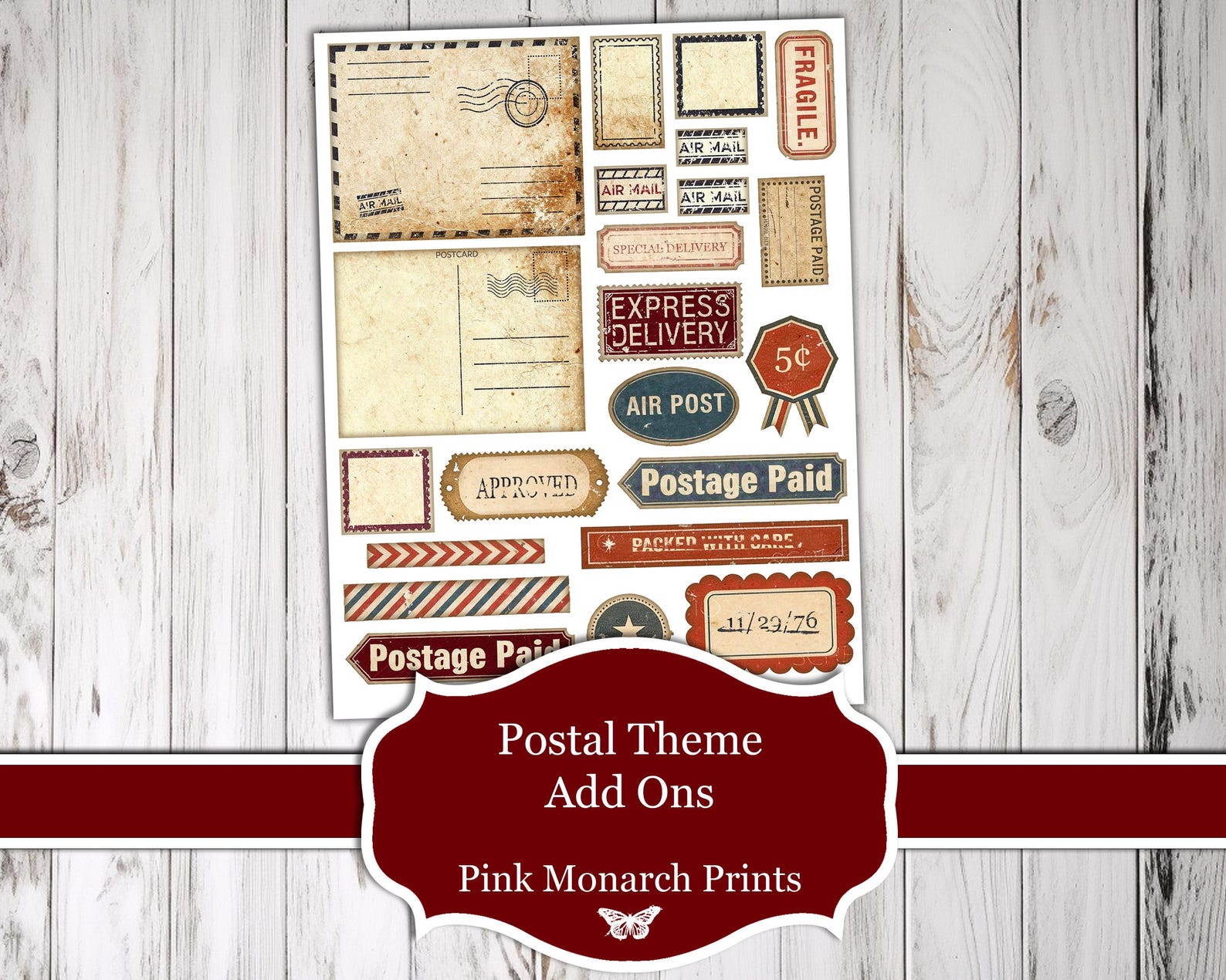 Postal Theme Add Ons, Digital Printable Kit, Mail Junk Journal, Digital ...