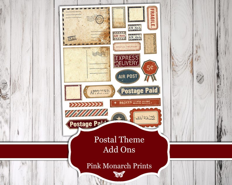 Postal Theme Add Ons, Digital Printable Kit, Mail Junk Journal, Digital ...