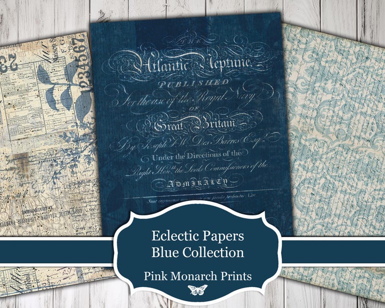 Blue Eclectic Junk Journal Paper: Shabby Chic Scrapbook Kit (digital ...