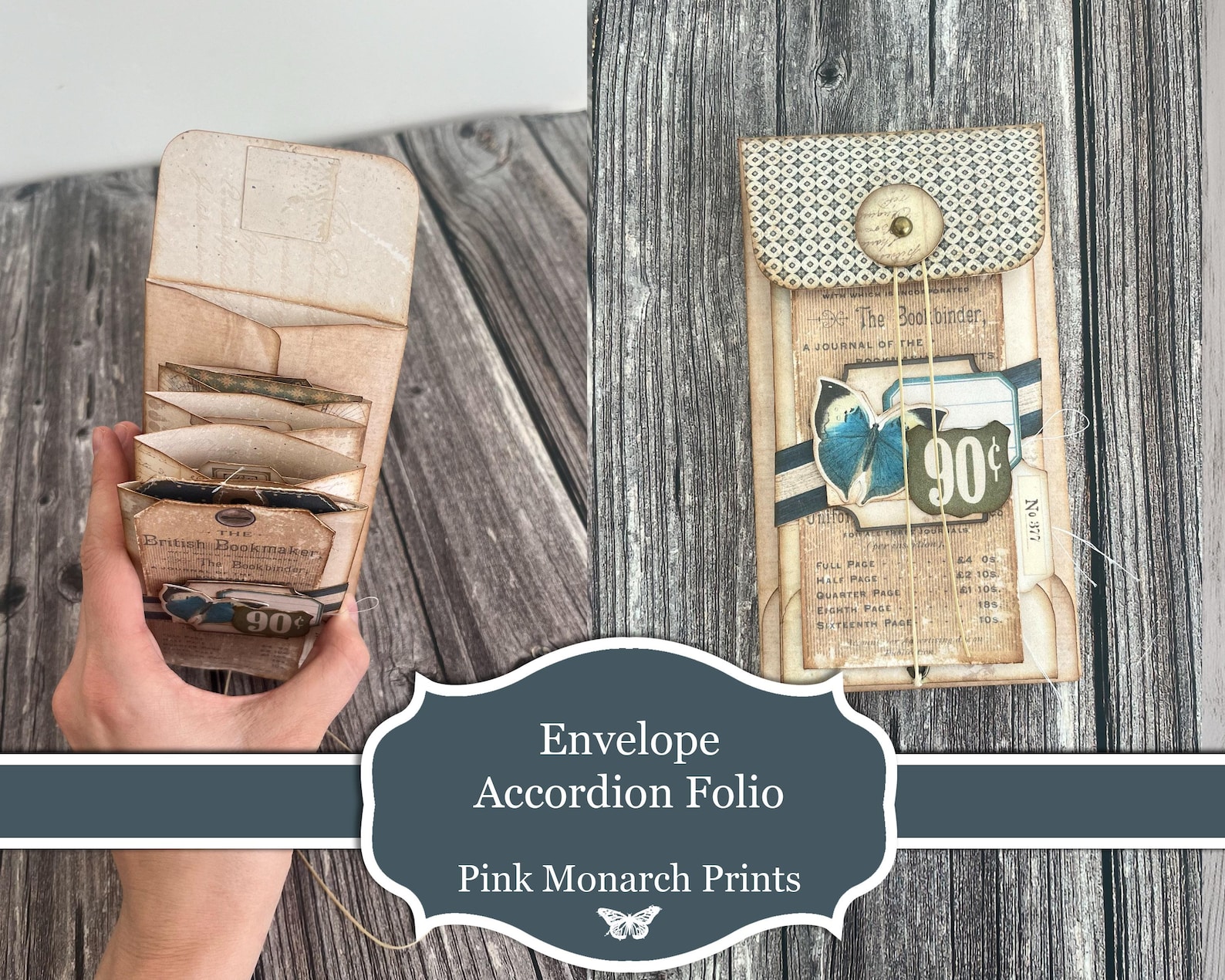 Envelope Accordion Folio, DIY Paper Craft, Template, Gold Project ...