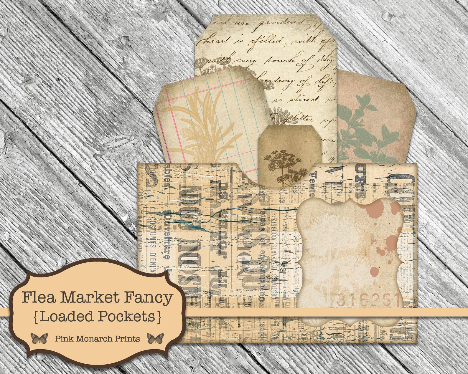 Flea Market Loaded Pockets, Shabby Chic Digital, Junk Journal Kit ...
