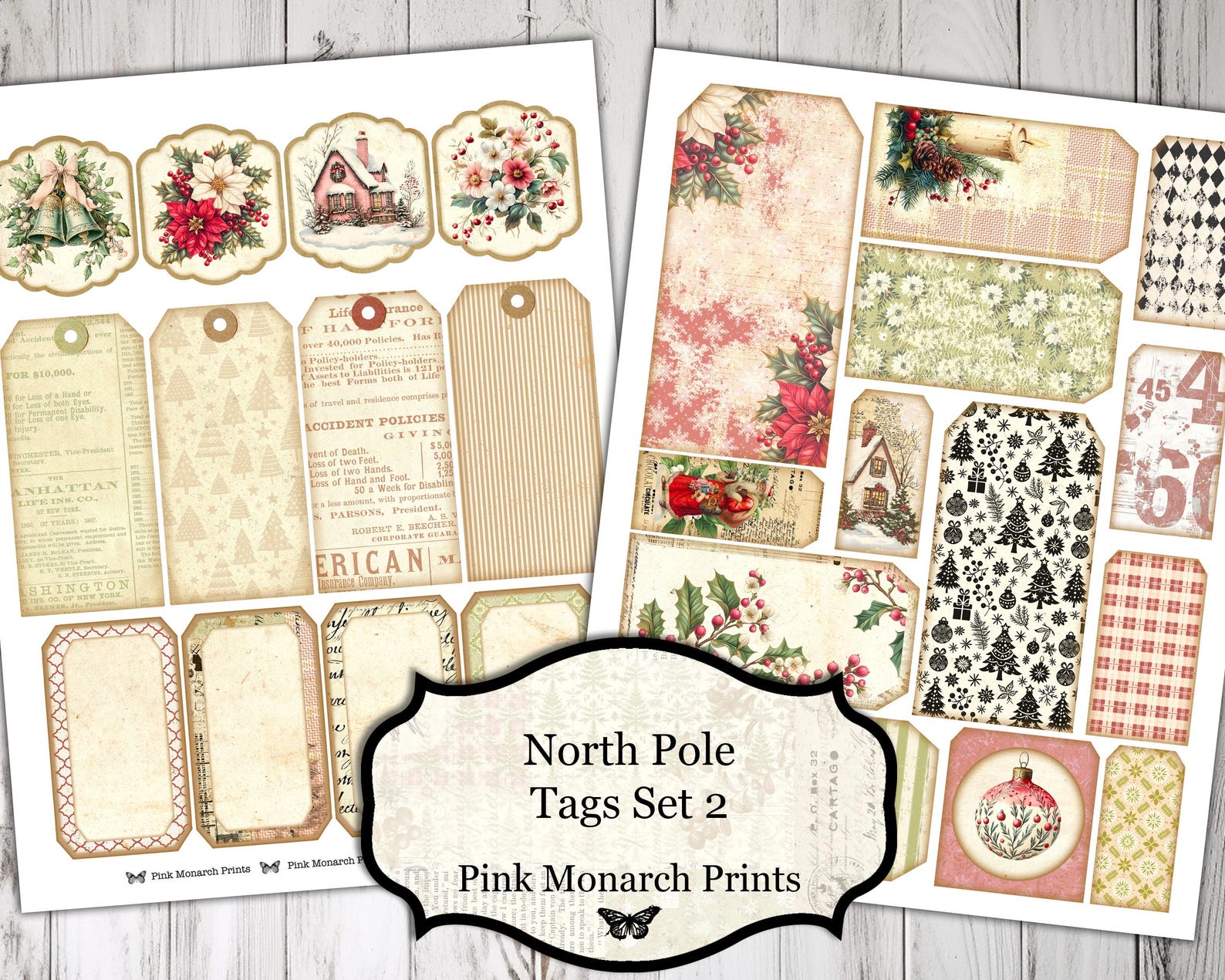 North Pole Tags, Set 2, Tag Varieties, Digital Junk Journal, Christmas ...