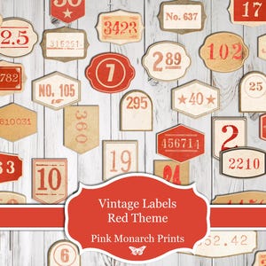 Vintage Labels, Red Theme, Junk Journal Labels, Printable, Junk ...