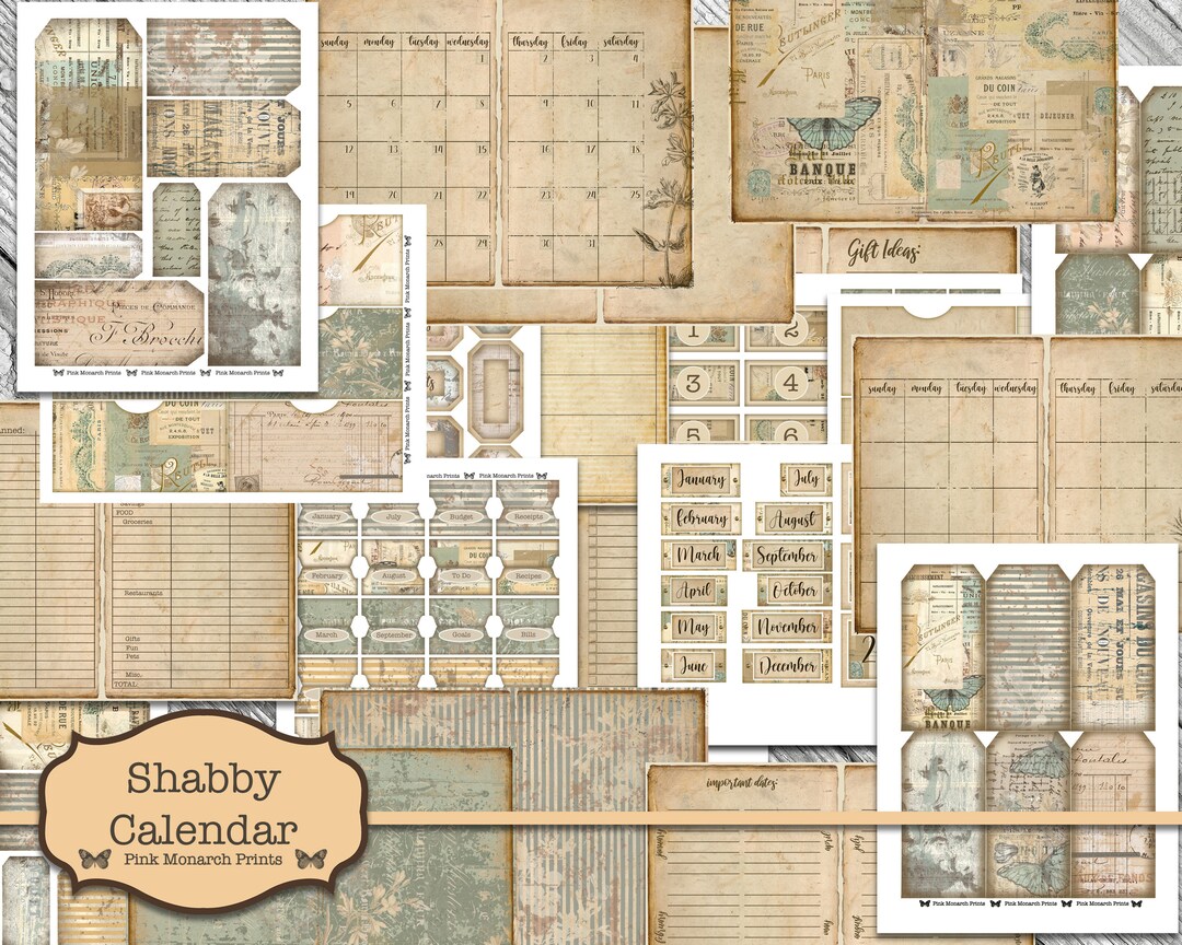 Shabby Calendar, Junk Journal Calendar, Digital Planner, Junk ...