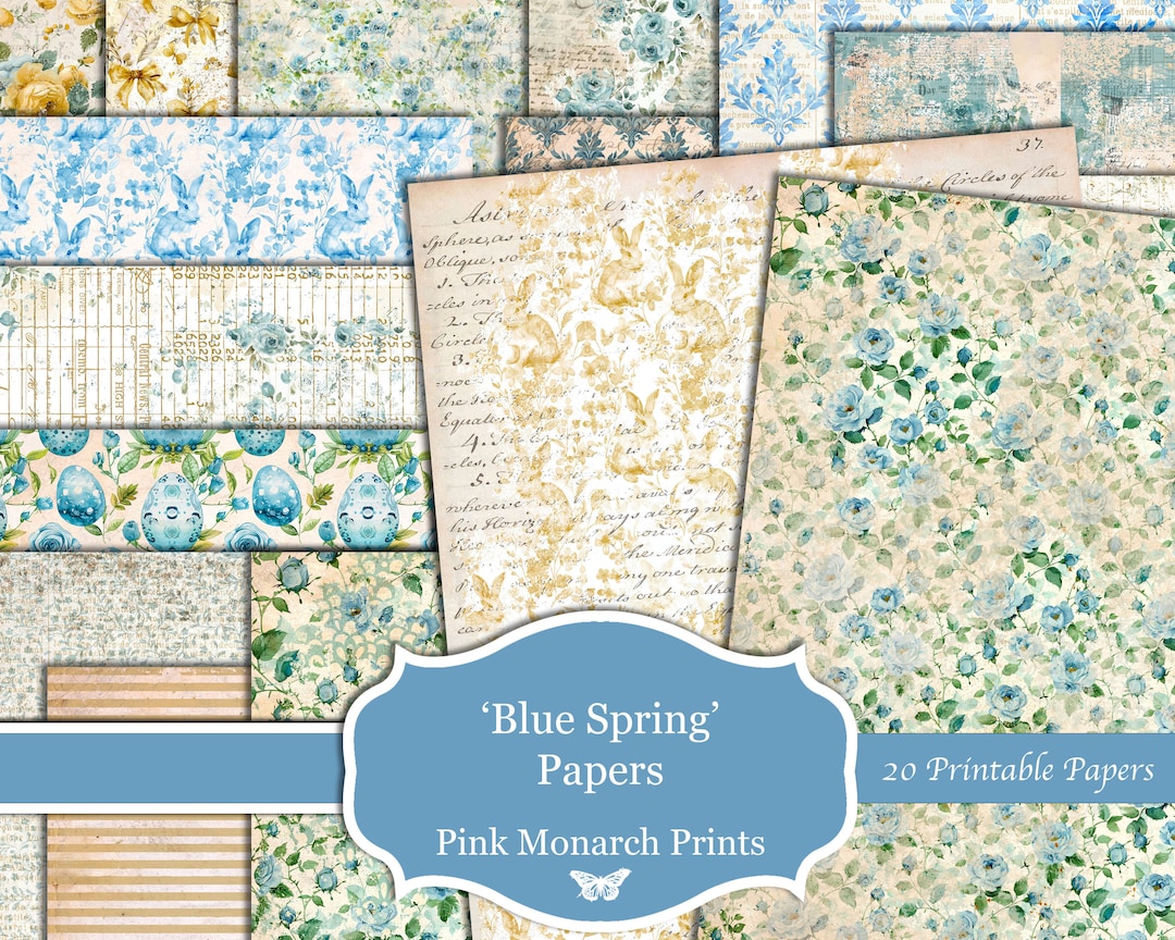 Blue Spring Papers, Printable Papers, Digital Junk Journal, Spring Junk ...
