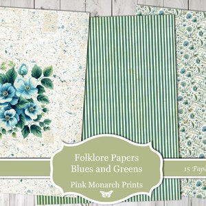 Folklore Papers, Blues and Greens, Printable Papers, Digital Junk ...