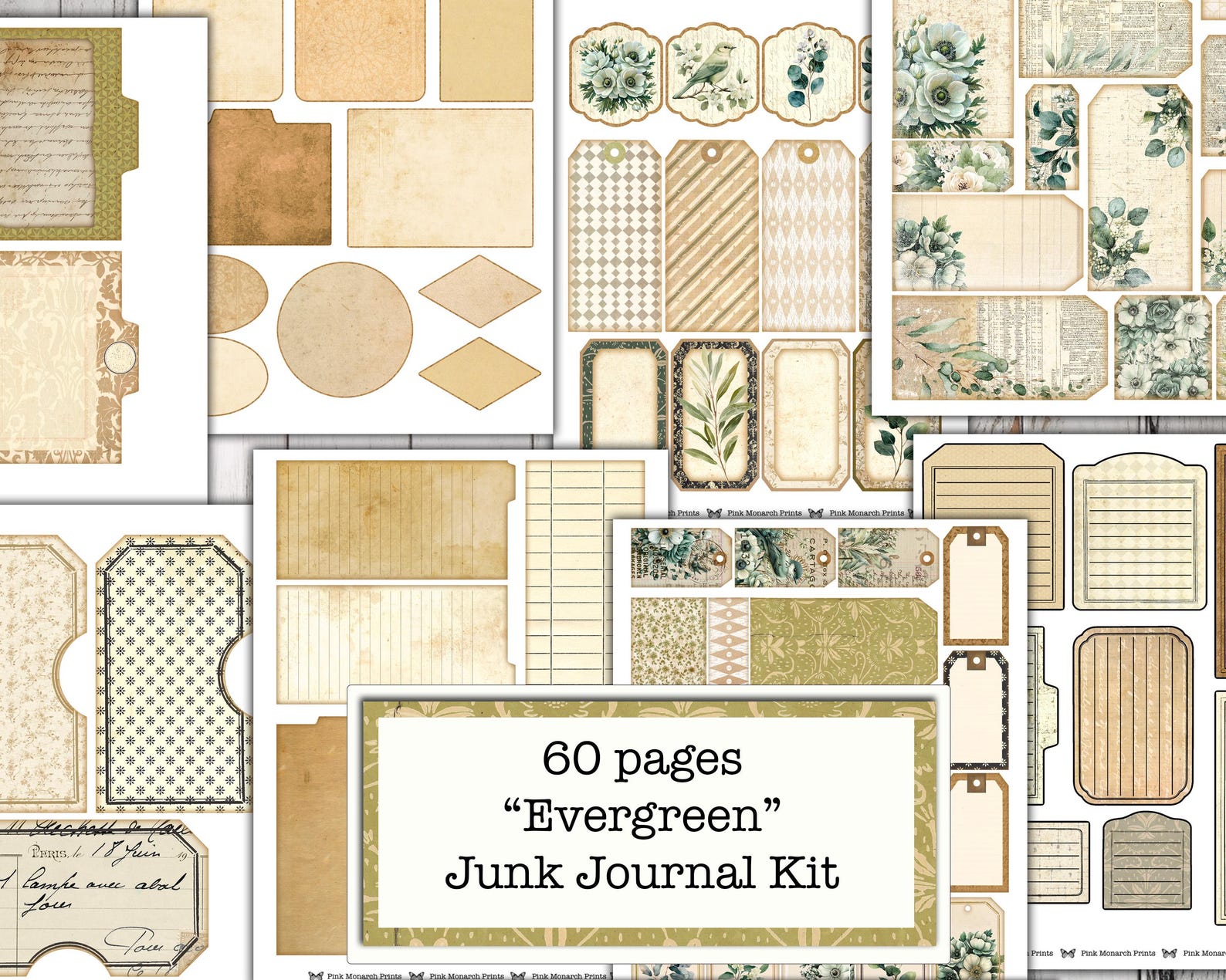 Evergreen Junk Journal Kit: 60 Pages, Large Printable Collection for ...
