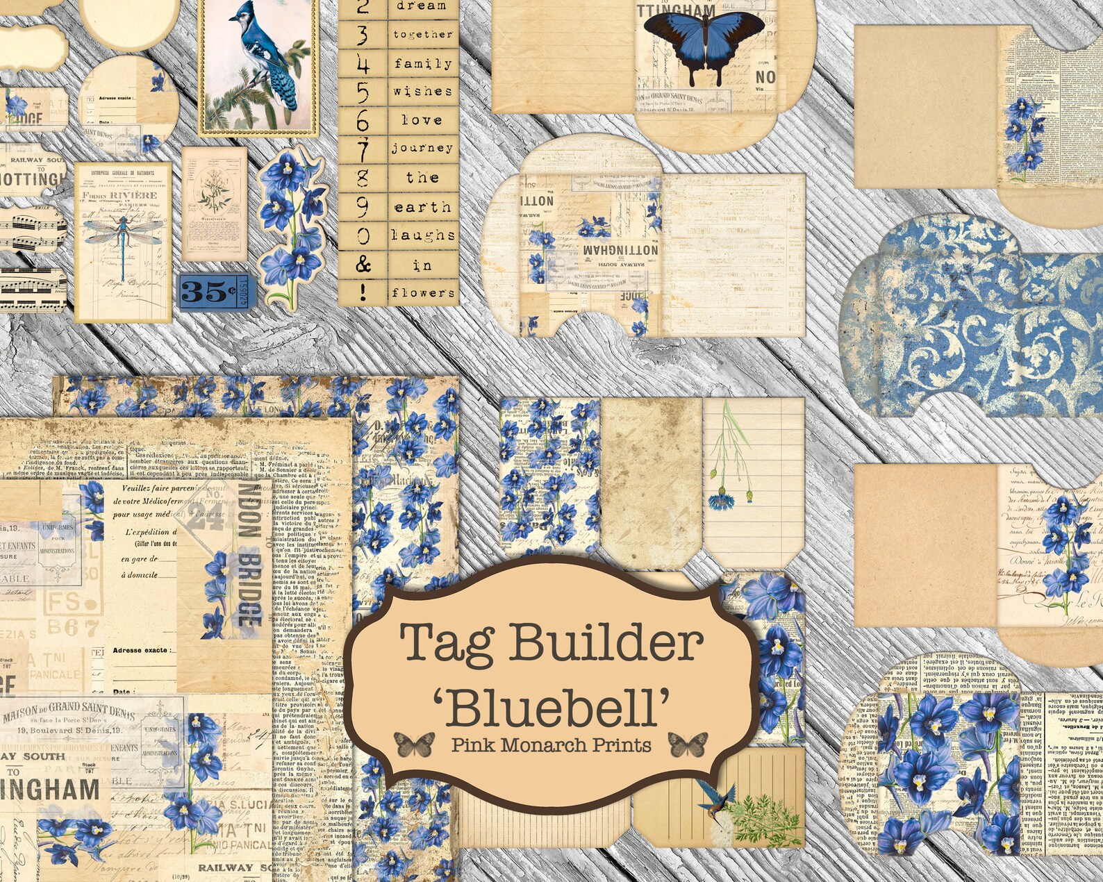 Bluebell Tag Builder Kit, Junk Journal Kit, Junk Journaling Digitals ...