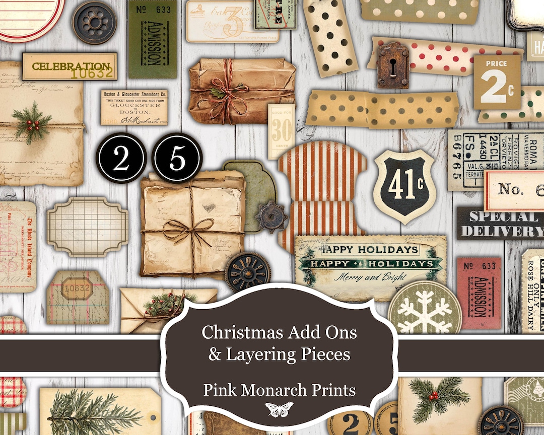 Christmas Add Ons and Layering Pieces, Printable, Junk Journal Kit ...