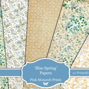 Blue Spring Papers, Printable Papers, Digital Junk Journal, Spring Junk ...