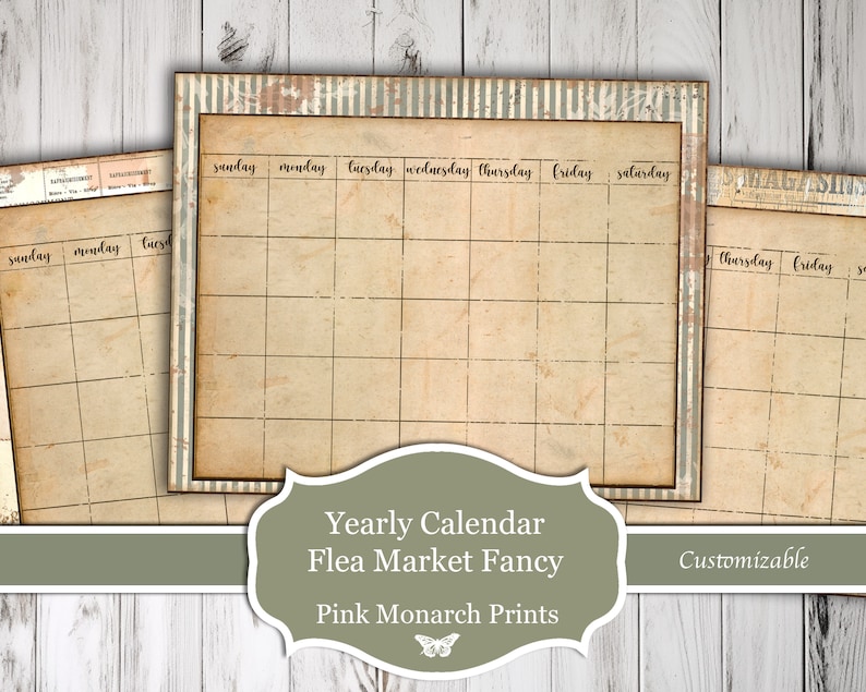 Custom, Junk Journal Calendar, Flea Market Fancy, Digital Planner, Junk ...