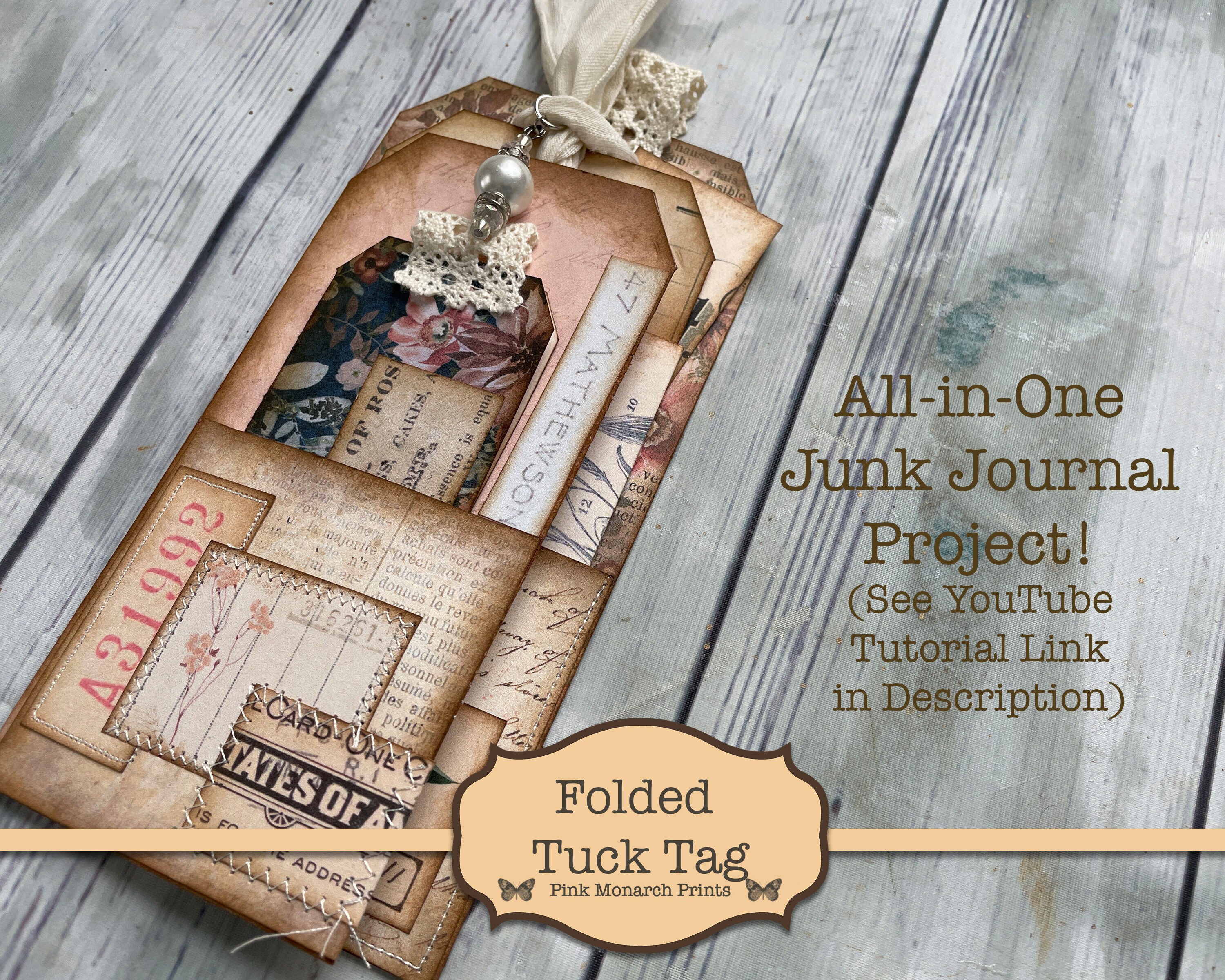 Whispering Florals Folded Tuck Tag Junk Journal Kit Digital - Etsy